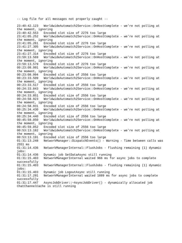 Log of Uncaught Messages and Errors | PDF