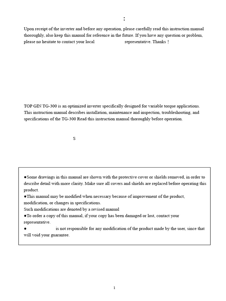 TG-300 Inverter Instruction Manual | PDF | Power Supply | Power Inverter