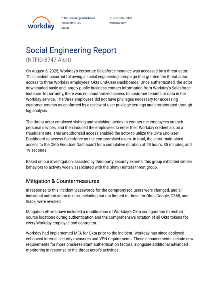 Workday Social Engineering Incident Report | PDF | Phishing | Proxy Server
