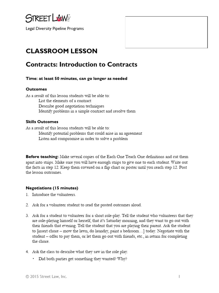 Introduction to Contracts Lesson Plan | PDF | Consideration | Negotiation