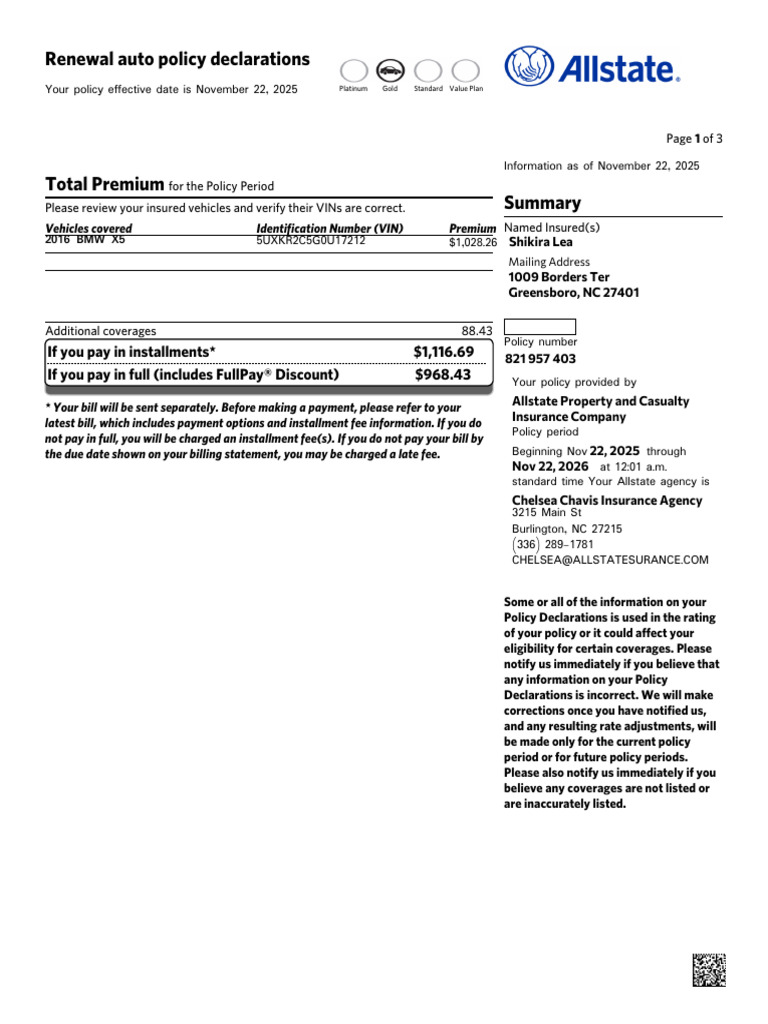 2025 Auto Policy Renewal Summary | PDF | Insurance | Deductible