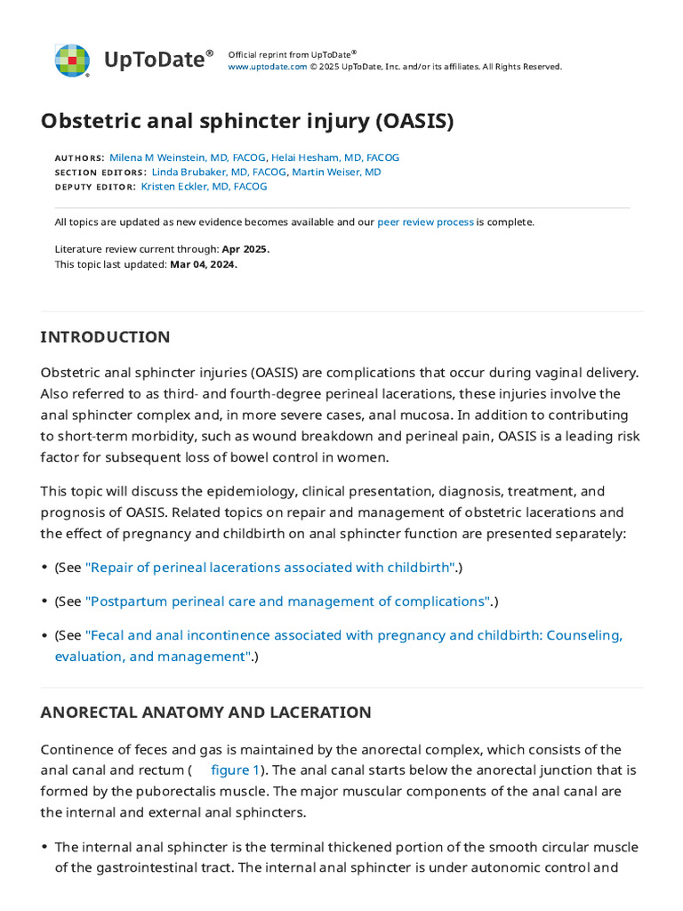 Obstetric anal sphincter injury (OASIS) - UpToDate | PDF | Childbirth ...