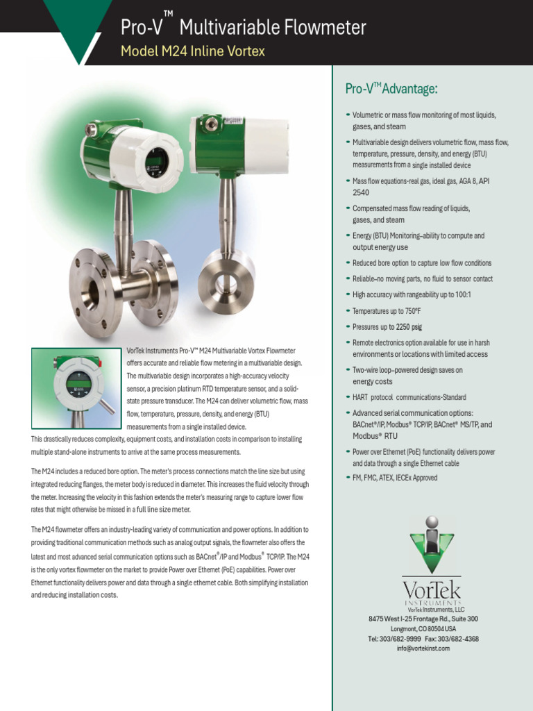 Pro-V™ Inline Vortex Flow Meter (Model M24) Brochure_ethernet option ...