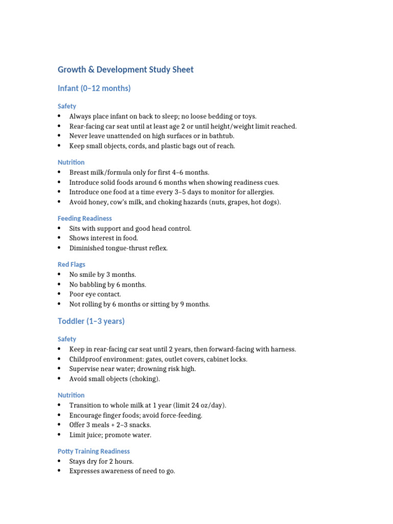 Growth_and_Development_Study_Sheet | PDF | Infants