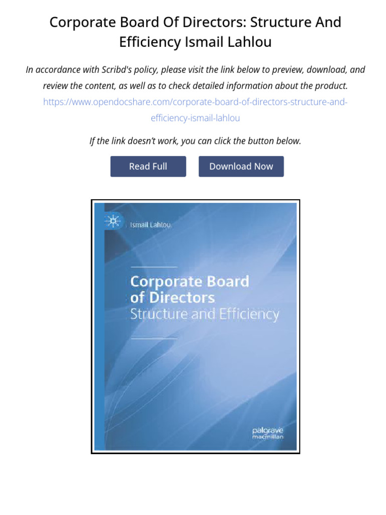 Corporate Board of Directors: Structure and Efficiency Ismail Lahlou ...