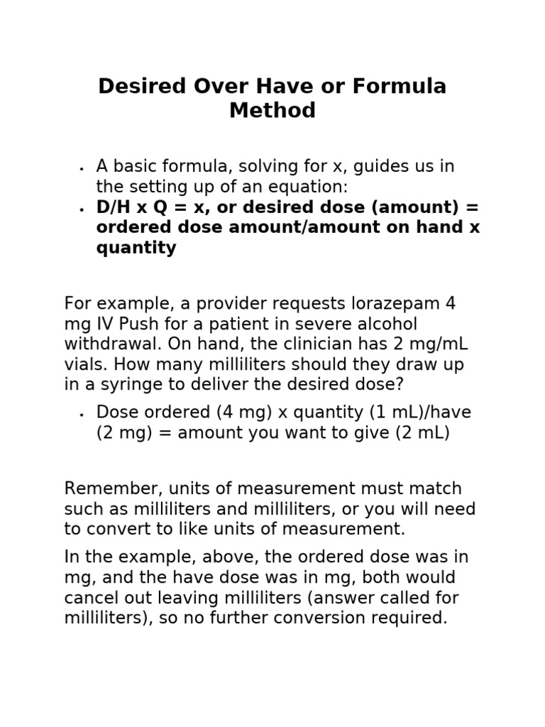Desired Over Have or Formula Method | PDF