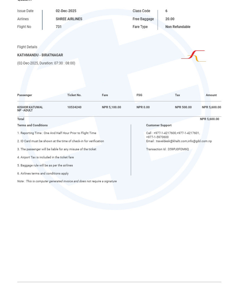 2025-12-01t11!30!30.218z_flight Ticket - Kishor Katuwal | PDF