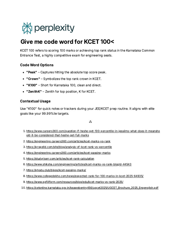 Give Me Code Word for KCET 100& | PDF
