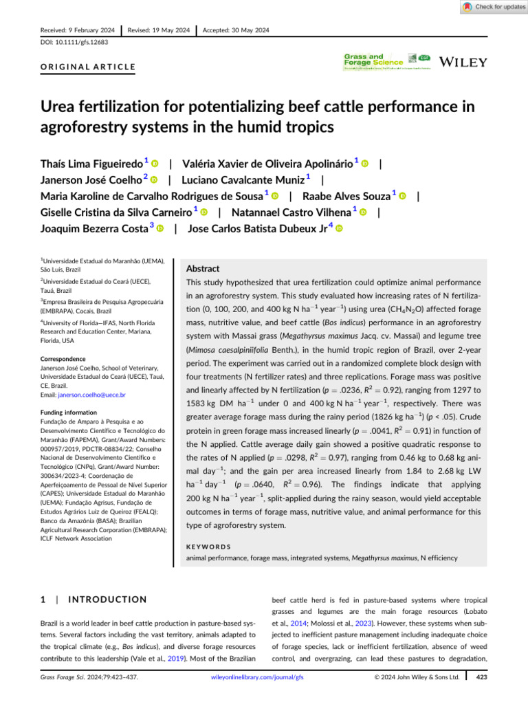 Grass and Forage Science - 2024 - Figueiredo - Urea Fertilization For ...