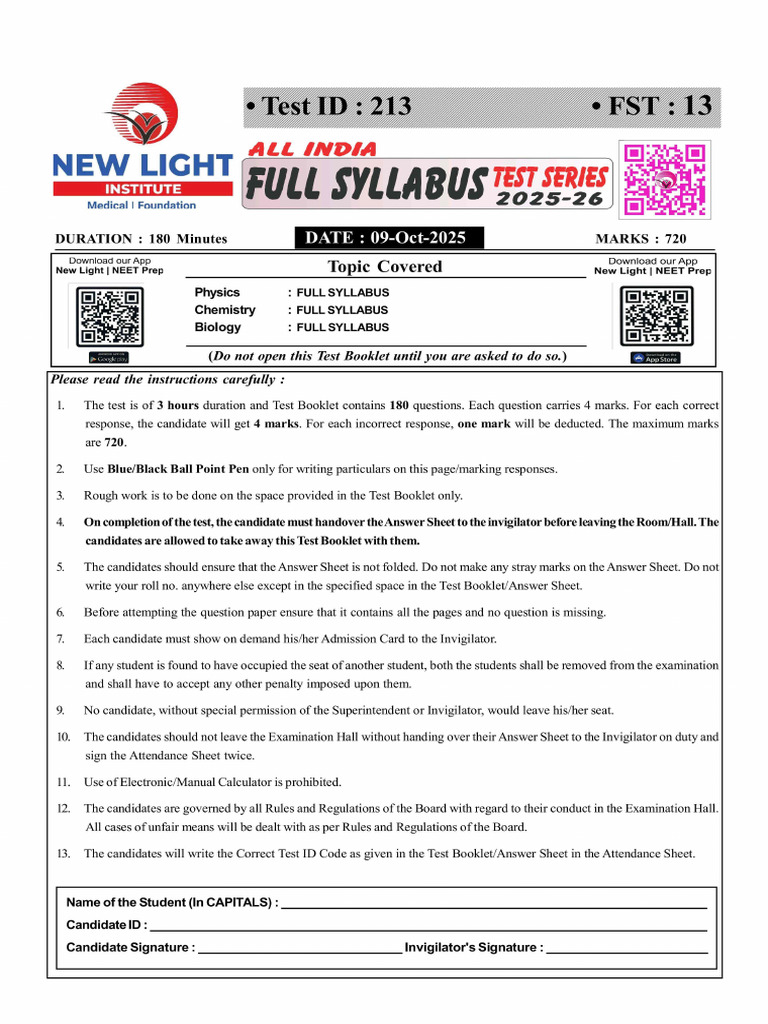FST-13 (09-Oct-2025) (EH) Paper- | PDF