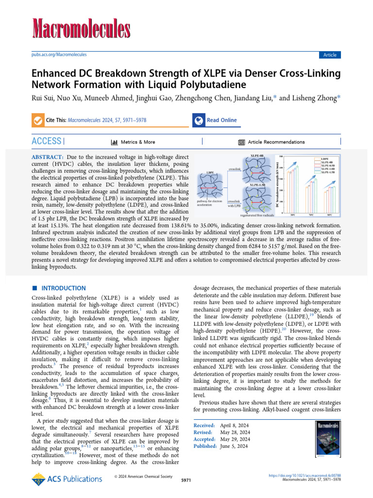 Enhanced DC Breakdown Strength of XLPE Via Denser Cross-Linking Network ...