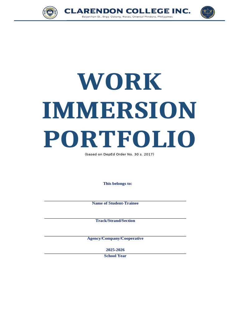 Work Immersion Portfolio Guide 2025-2026 | PDF | Job Interview | Learning