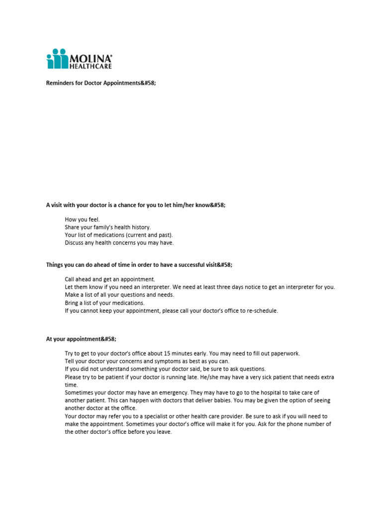 Reminders For Doctor Appointments: | PDF