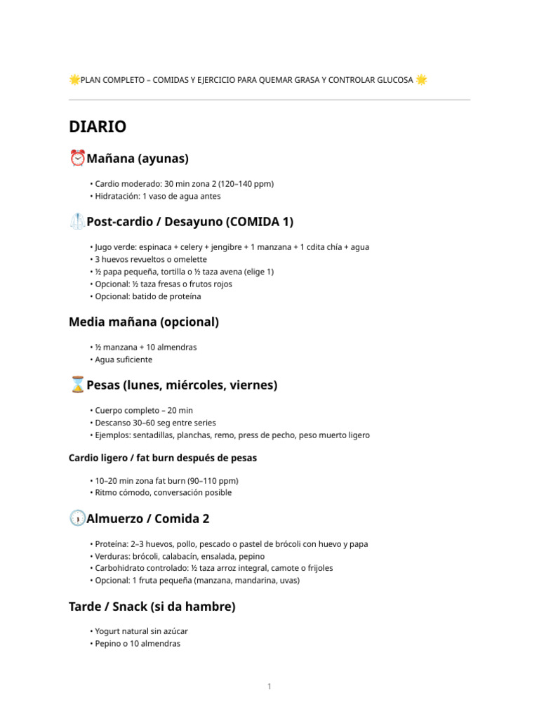 Plan Completo Comida Ejercicio | PDF