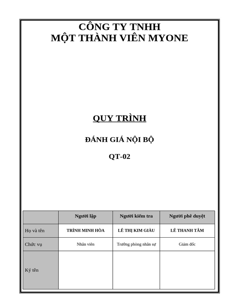 QT-02_QT Đánh Giá Nội Bộ | PDF