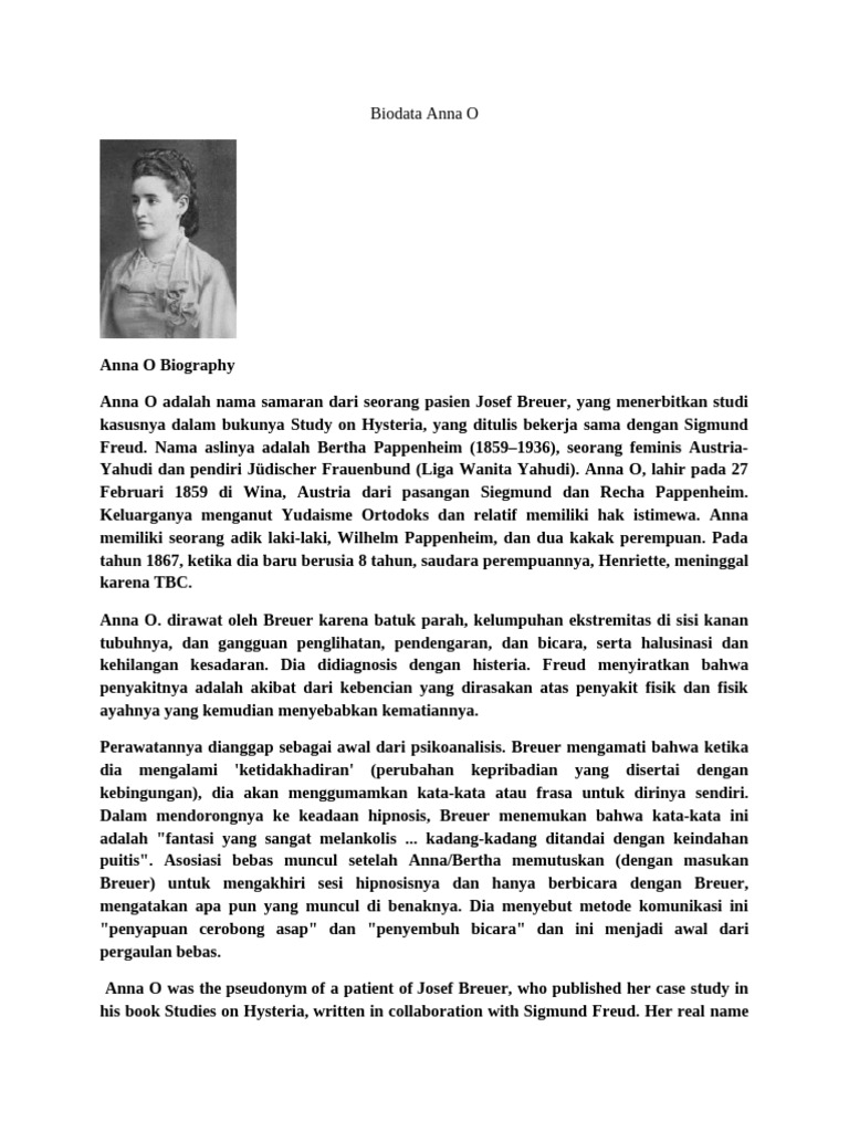 Biografi Anna O: Kasus Psikoanalisis Pertama | PDF