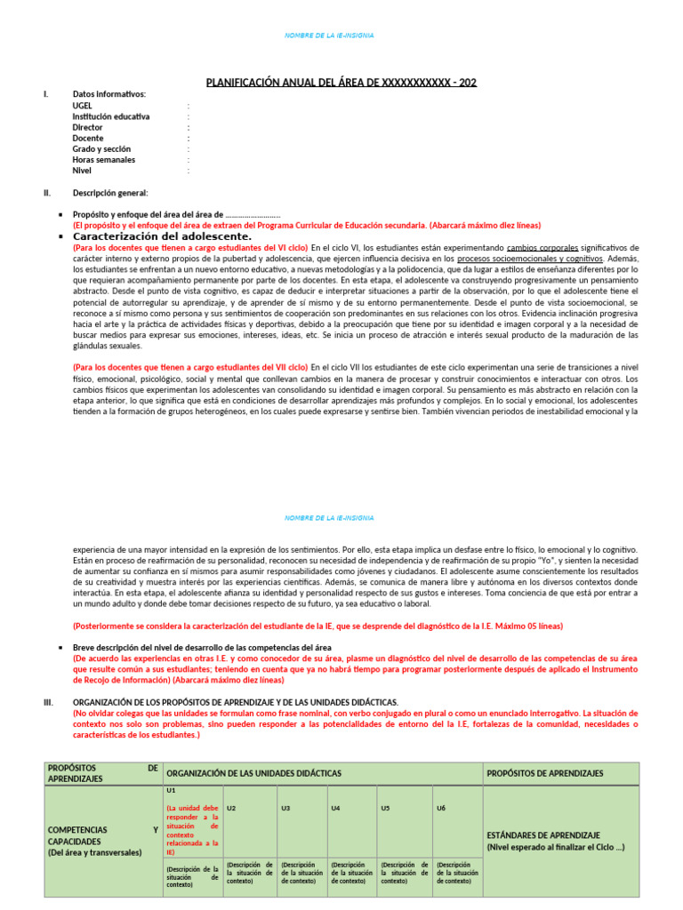 Planificación anual_Formato EDITADO | PDF | Las emociones | Adolescencia