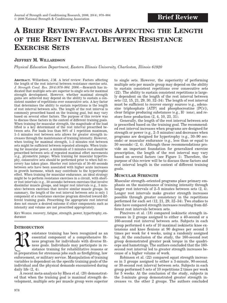 Rest Intervals in Resistance Training | PDF | Strength Training ...