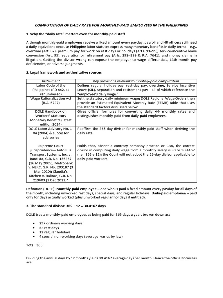 Daily Rate Calculation for Filipino Employees | PDF | Salary | Overtime