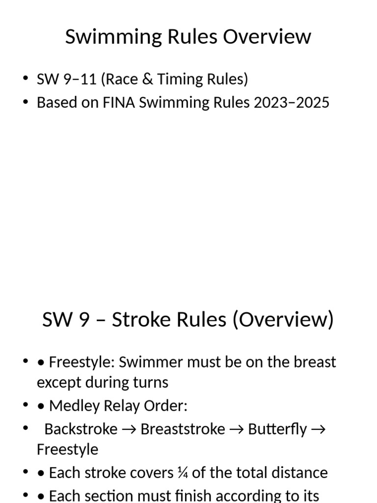 Swimming Rules Summary 2023-2025 | PDF