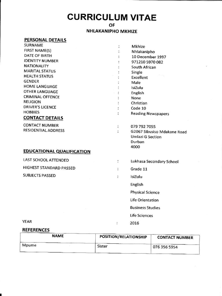 CV of Nhlakanipho Mkhize | PDF