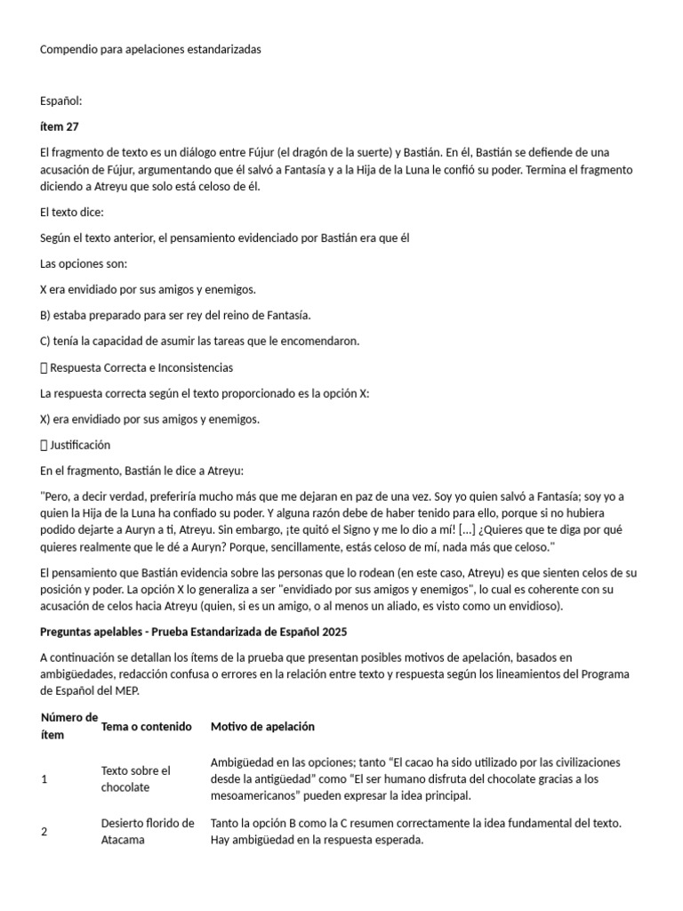 Apelaciones en Pruebas Estandarizadas 2025 | PDF | Digestión | Páncreas