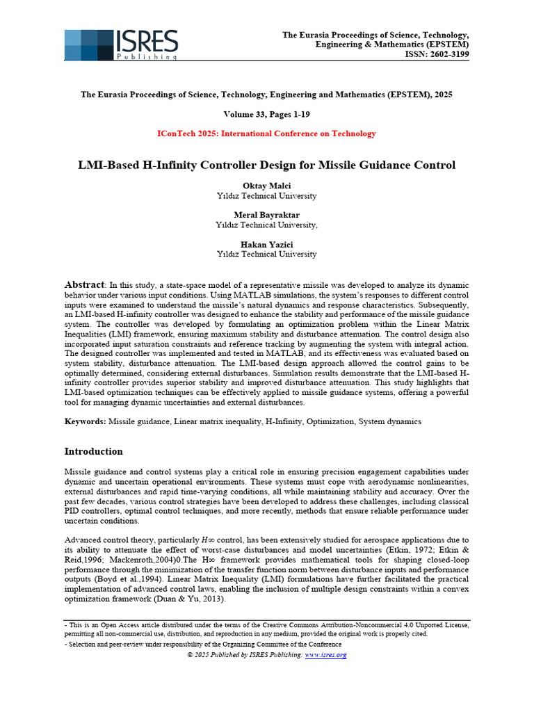 LMI-Based H-Infinity Controller Design For Missile Guidance Control ...