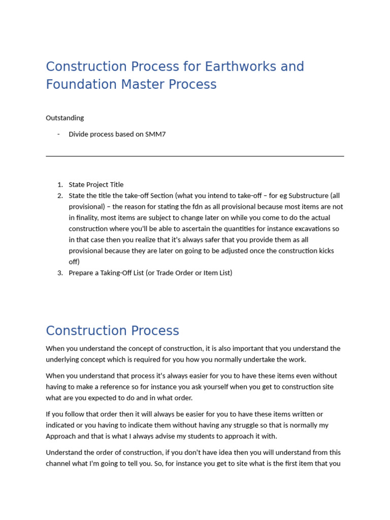 Earthworks and Foundation Construction Guide | PDF | Topsoil | Concrete