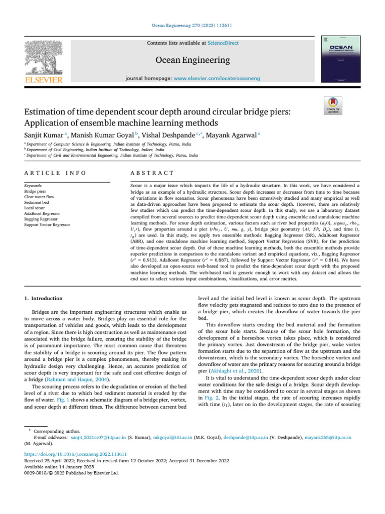 Estimation of Time Dependent Scour Depth Around Circular Bridge Piers ...