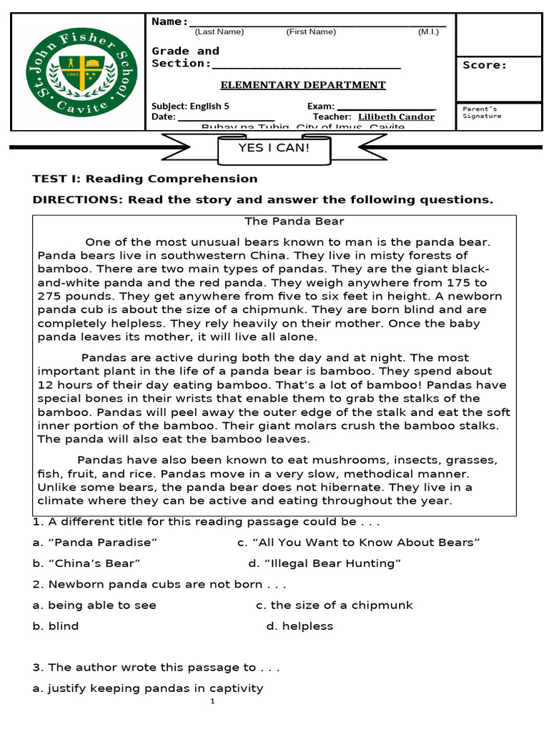 ELEM AND HS DRAFT | PDF | Poetry | Giant Panda