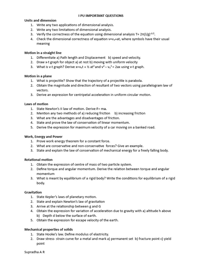 Essential Physics Questions and Concepts | PDF | Force | Newton's Laws ...