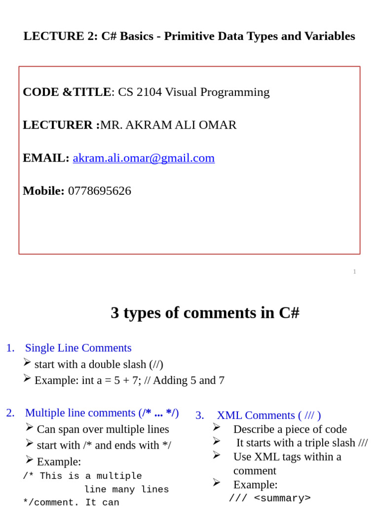 LECTURE 2 - C# Basics - Primitive Data Types and Variables | PDF | Integer (Computer Science ...