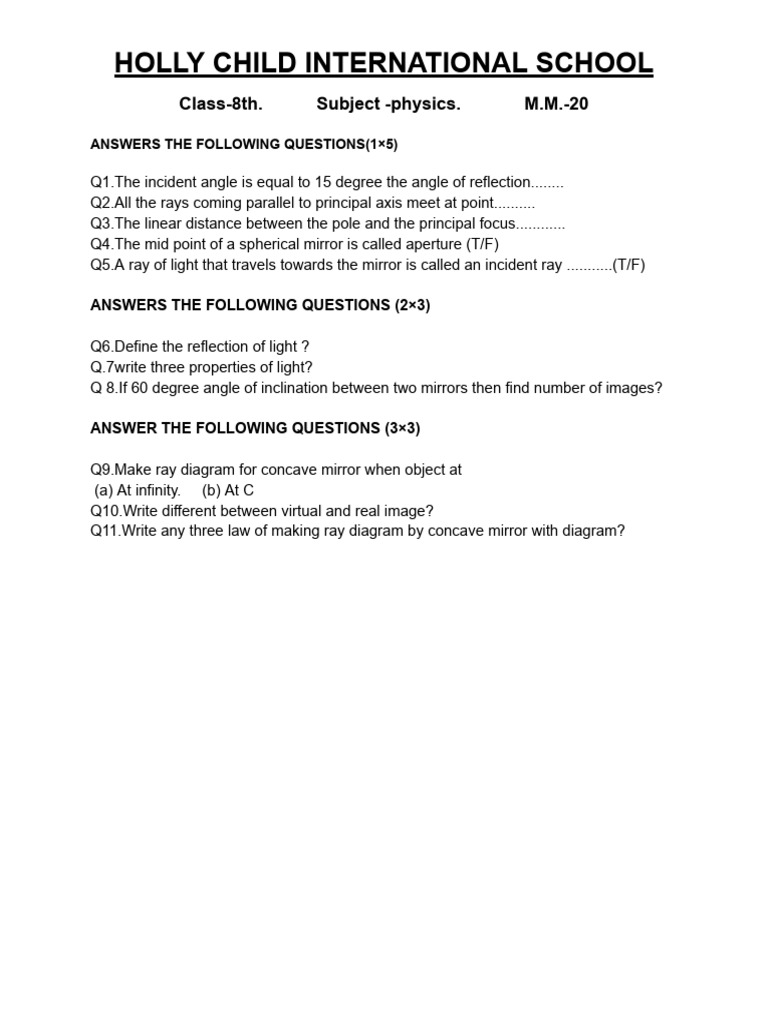 Class 8 Physics: Reflection and Mirrors | PDF