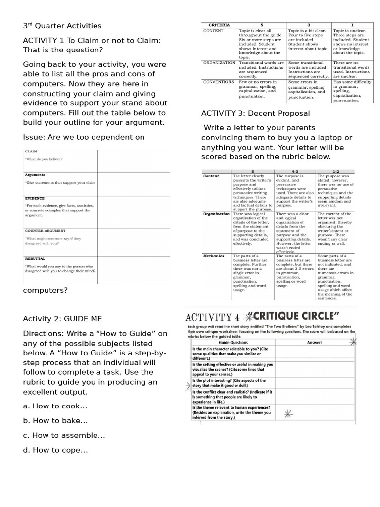 3rd Quarter Activities | PDF