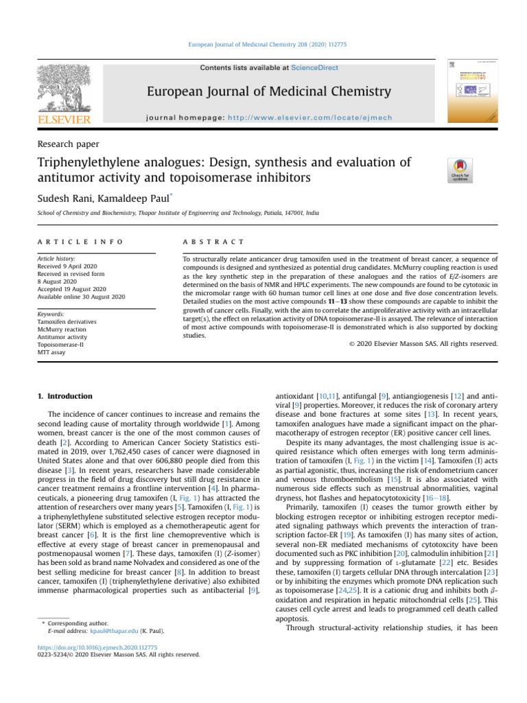 Triphenylethylene Antitumor Agents | PDF | Chemistry