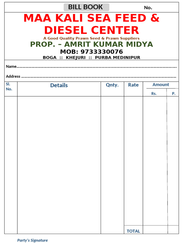 Prawn Seed Supply Invoice Template | PDF