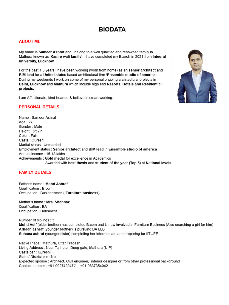 Sameer Ashraf_biodata (1) | PDF