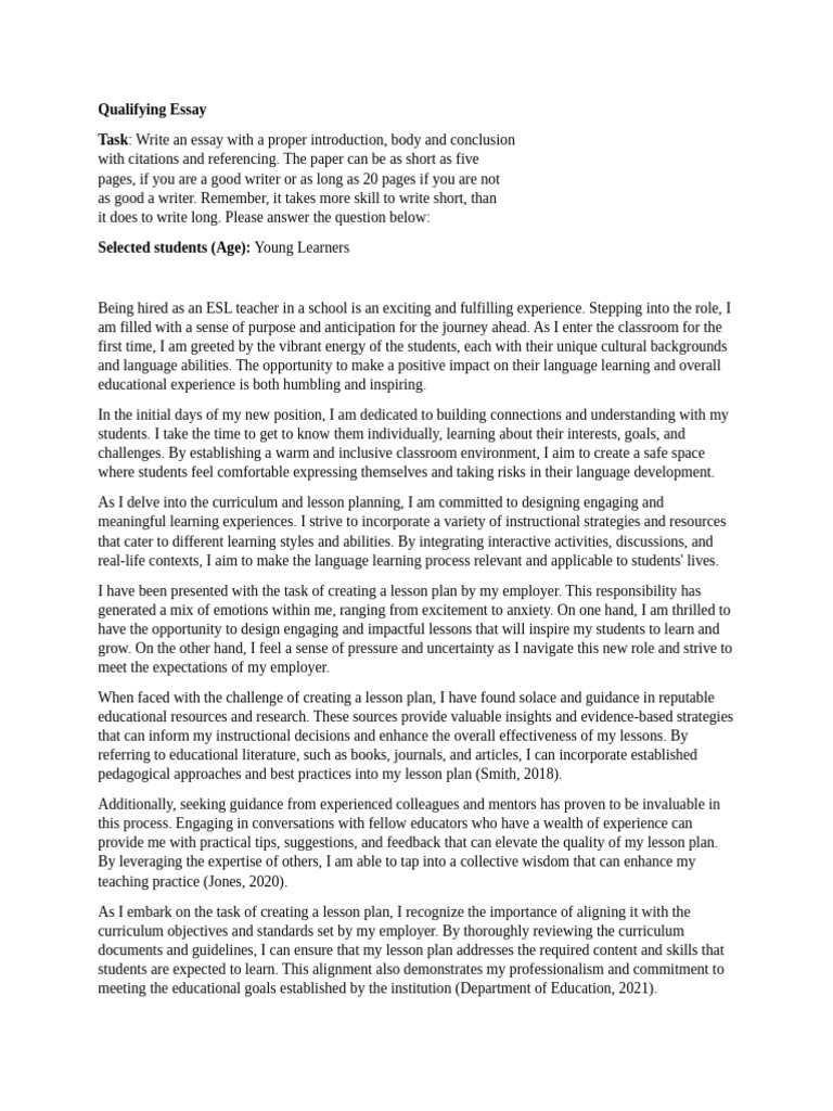 Qualifying Essay | PDF | Educational Assessment | Lesson Plan