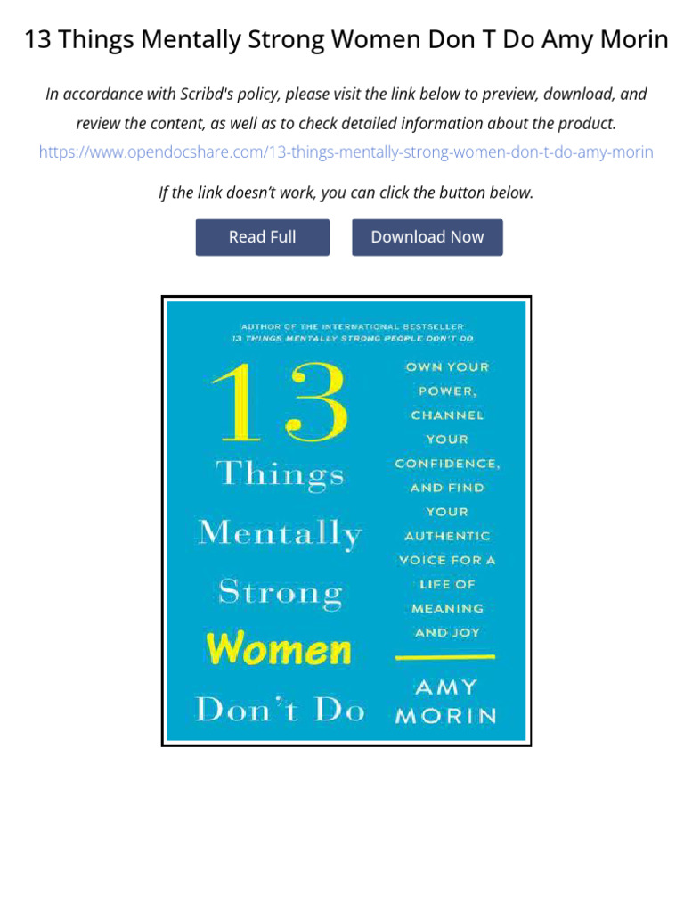 13 Things Mentally Strong Women Don t Do Amy Morin | PDF | Psychology ...