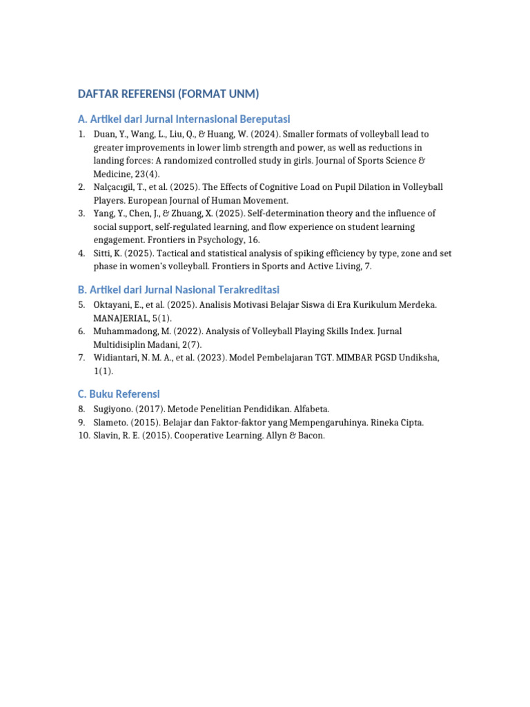 Daftar Referensi Jurnal dan Buku UNM | PDF