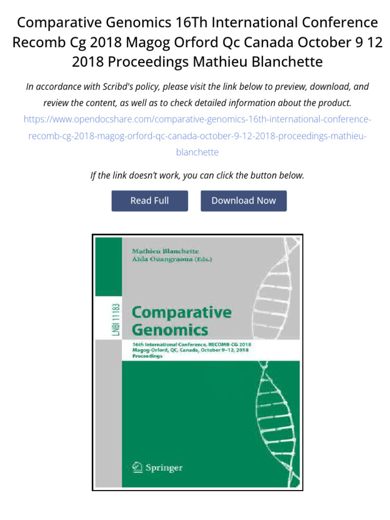 Comparative Genomics 16th International Conference RECOMB CG 2018 Magog ...