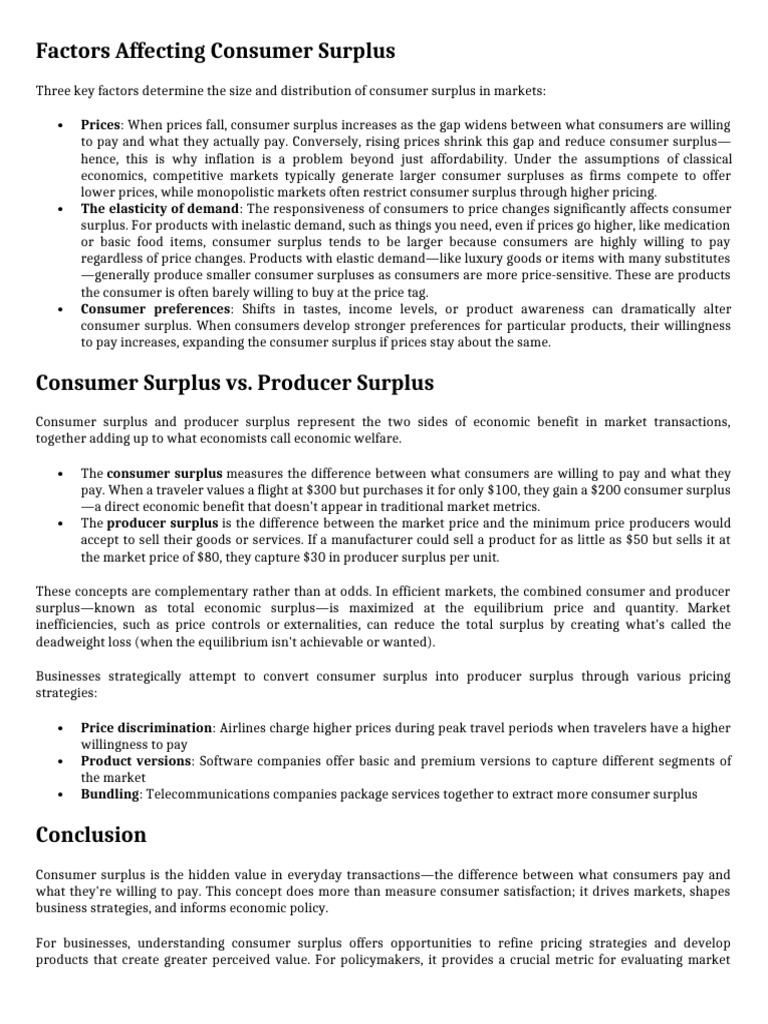 Factors Affecting Consumer Surplus | PDF | Economic Surplus ...