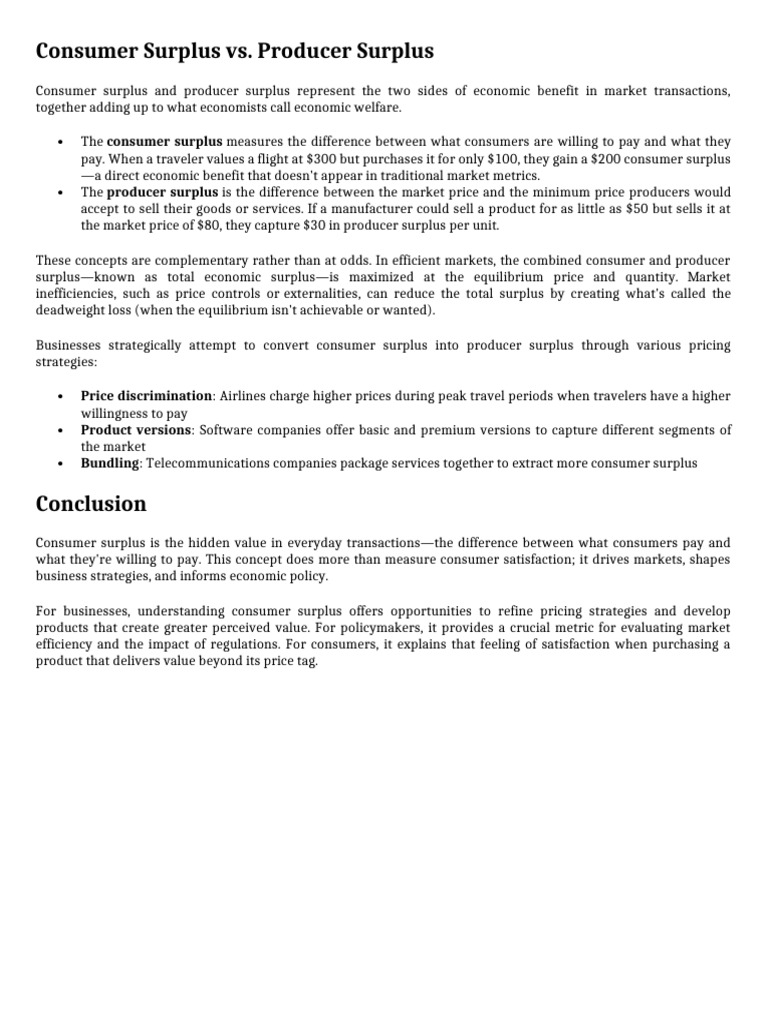 Consumer Surplus vs. Producer Surplus | PDF
