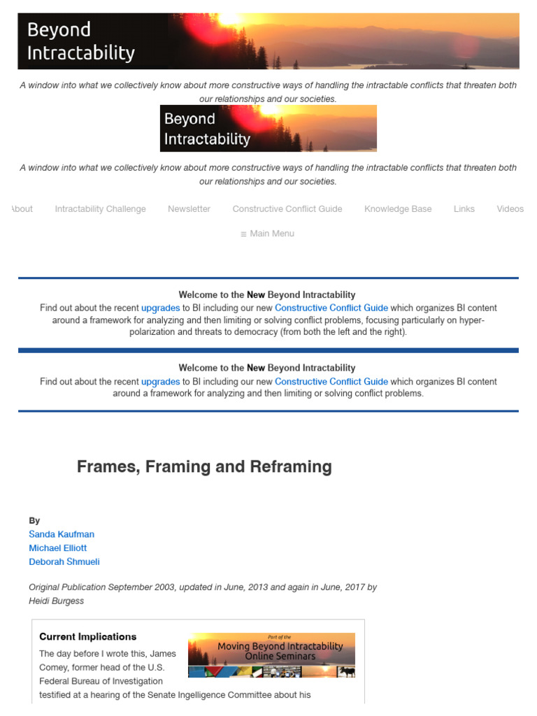 Frames, Framing and Reframing - Beyond Intractability | PDF | Risk ...