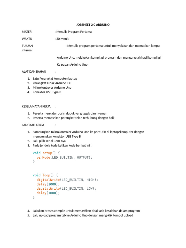 Program Pertama Arduino Uno LED | PDF