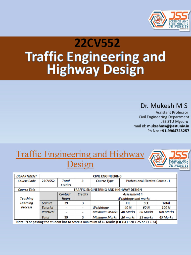 Unit 1 22CV552 Traffic Engineering and Highway | PDF | Parking | Traffic