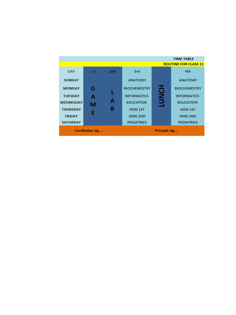 Class 11 Weekly Timetable | PDF