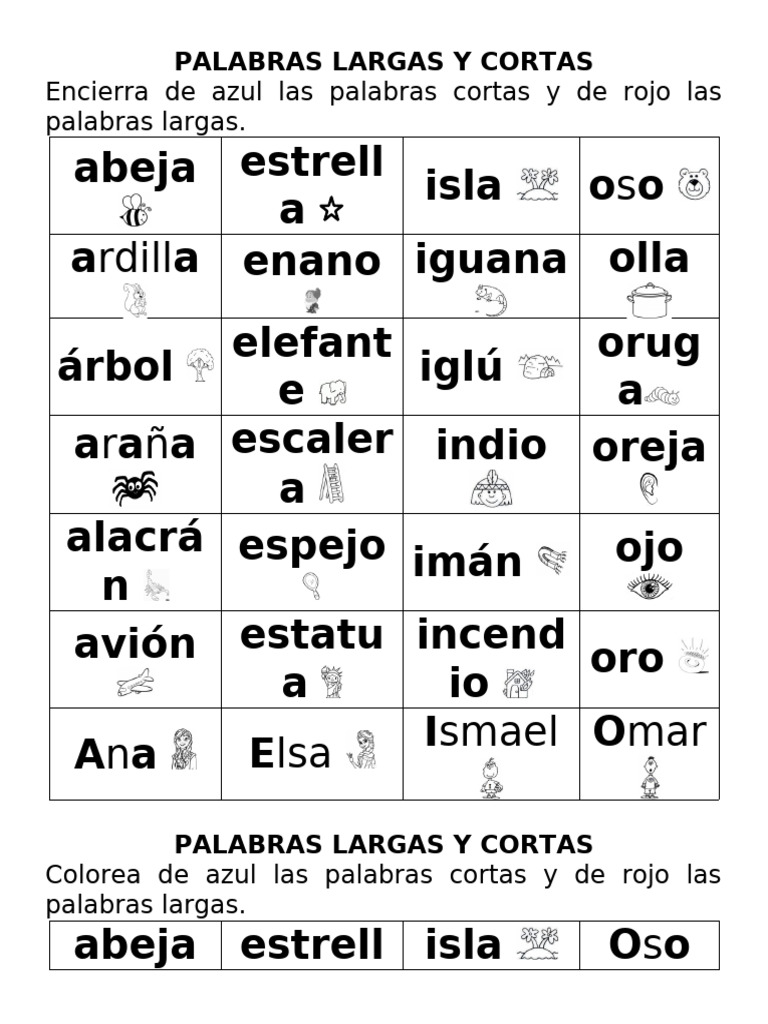 Palabras Largas y Cortas | PDF