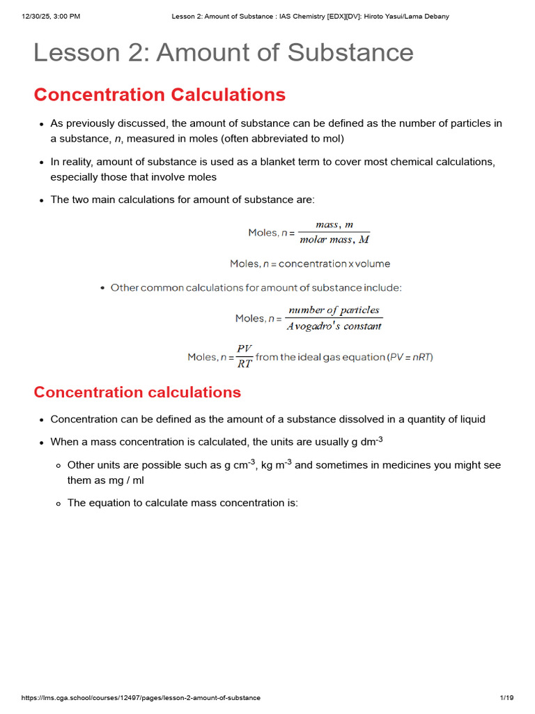 Lesson 2 - Amount of Substance - IAS Chemistry (EDX) (DV) - Hiroto ...