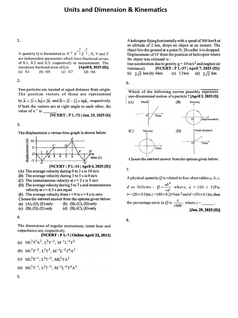 Units, Dimensions, and Kinematics Guide | PDF